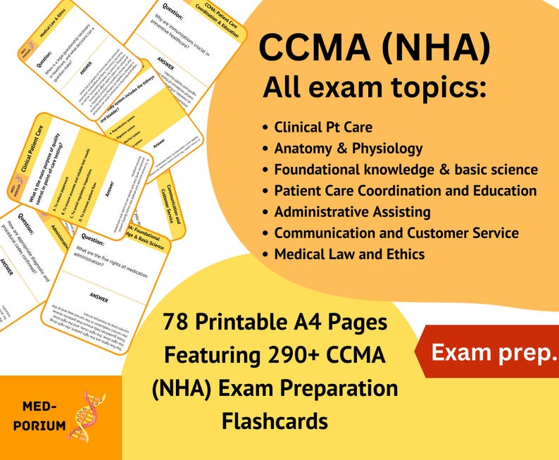 Complete CCMA (NHA) Exam Flashcard Set - Etsy