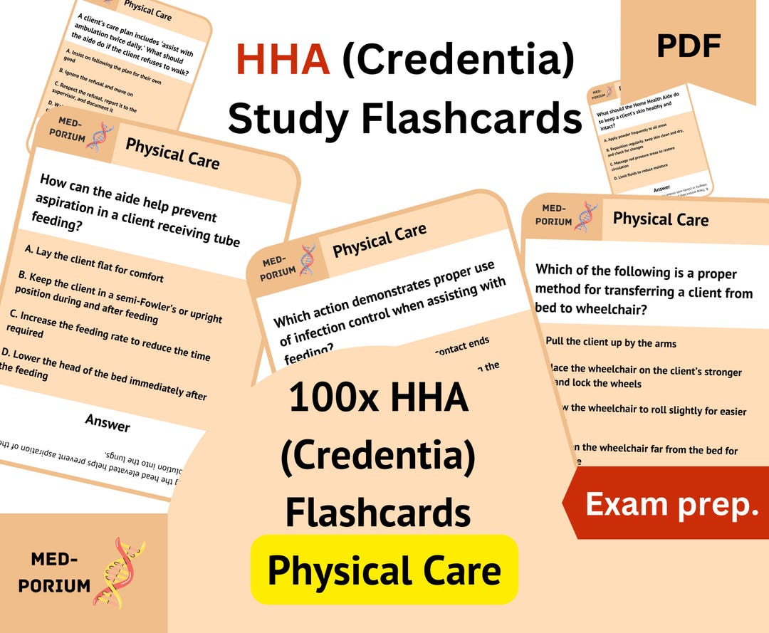 HHA (credentia) Exam Flashcards: Physical Care - Etsy