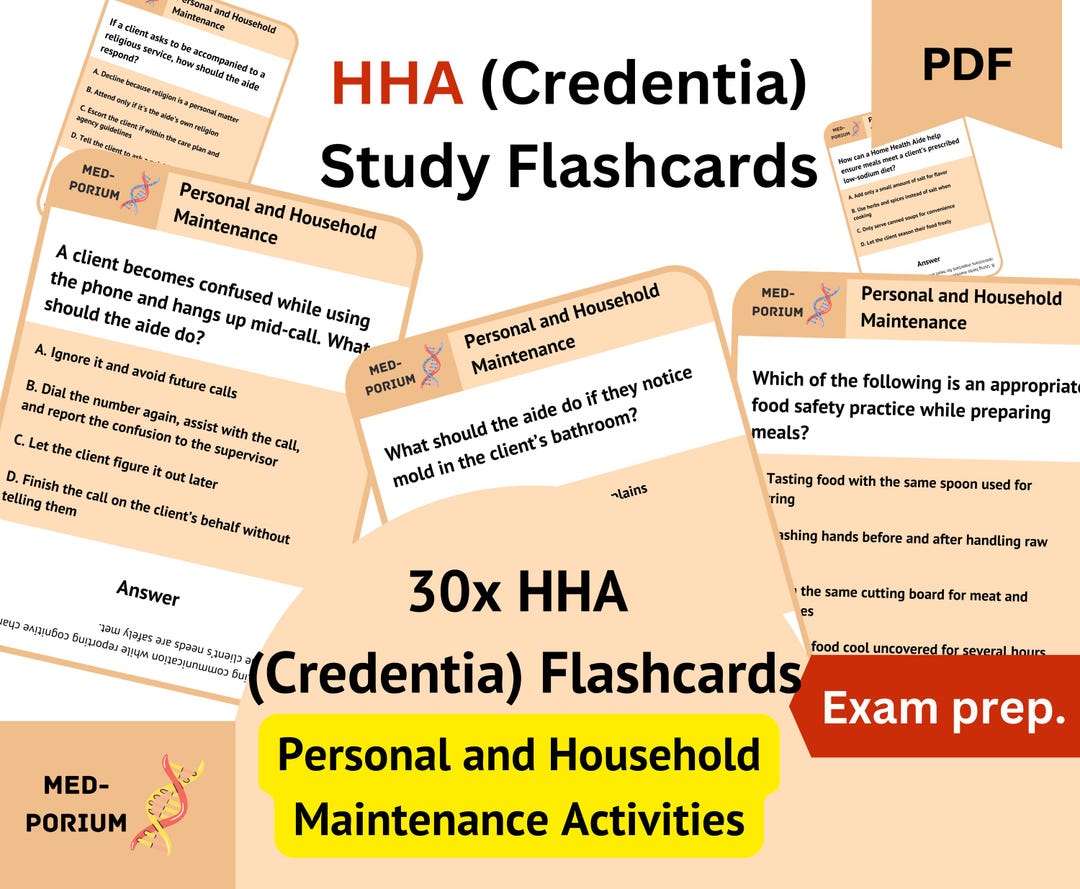 HHA (credentia) Exam Flashcards: Personal and Household Maintenance ...