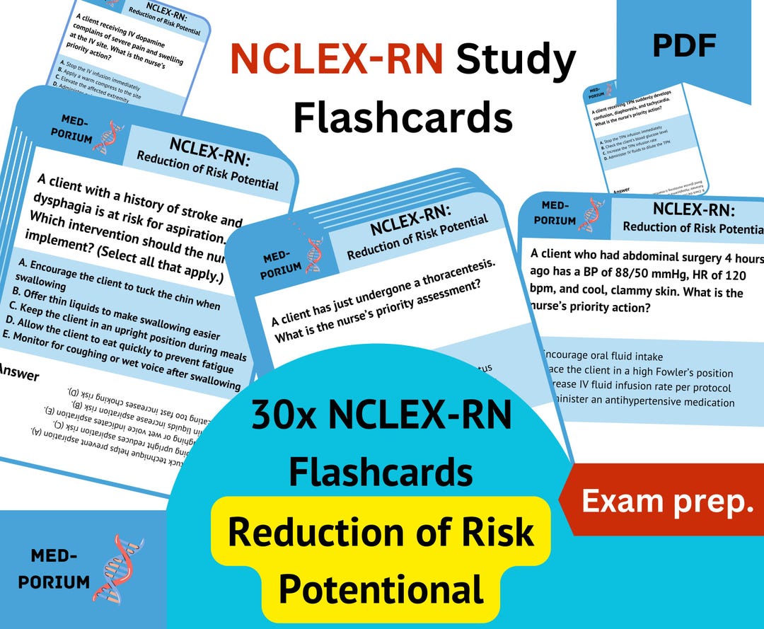 NCLEX-RN Flashcards: Reduction of Risk Potential - Etsy