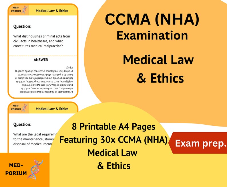 CCMA (NHA) Exam Flashcards: Medical Law & Ethics - Etsy