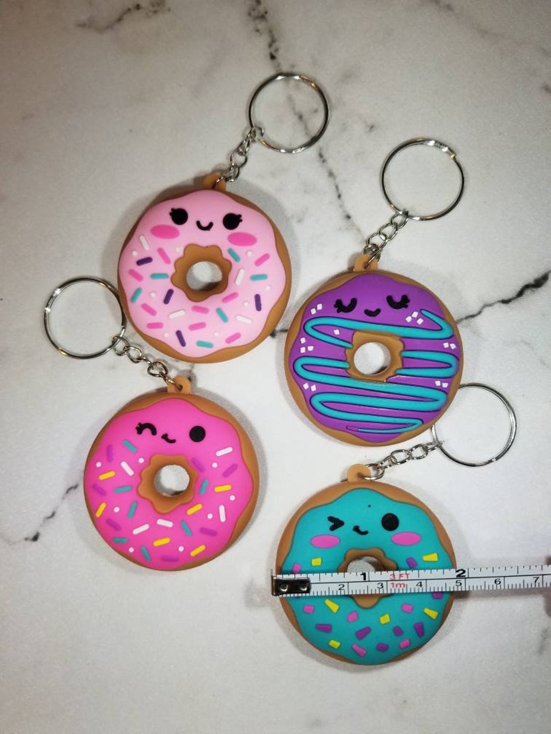 Donut Smiley Face Keychain Pvc Rubber 2.25" in Diameter Cute Stocking ...