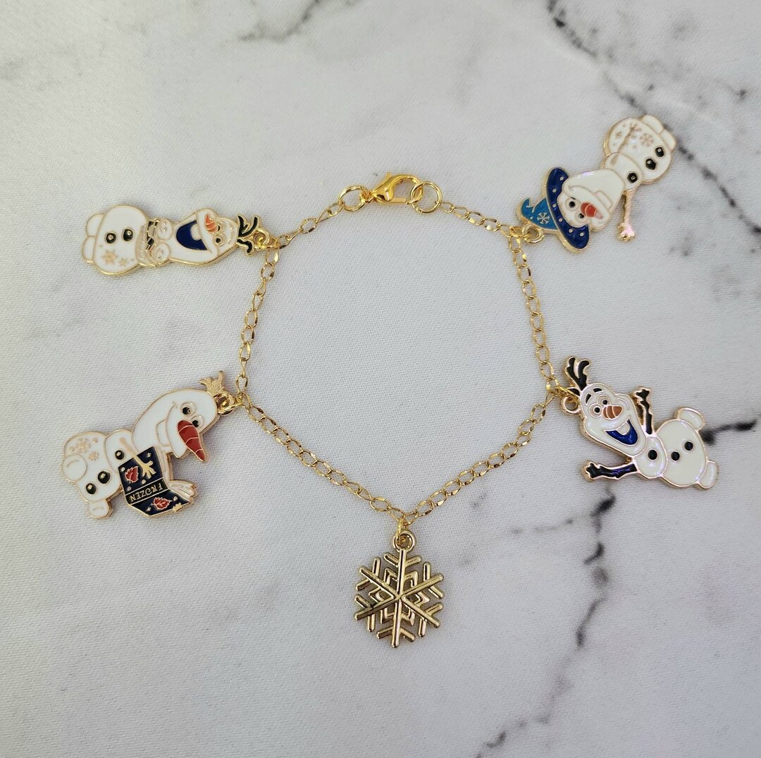 Olaf Charm Bracelet or Zipper Pull Gold Tone Stainless Steel, Bracelet ...