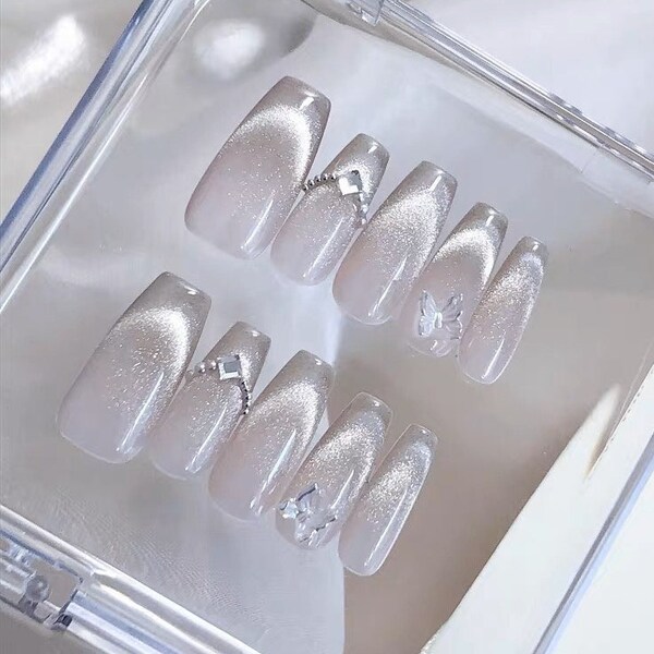 Silver Fake Nails - Etsy