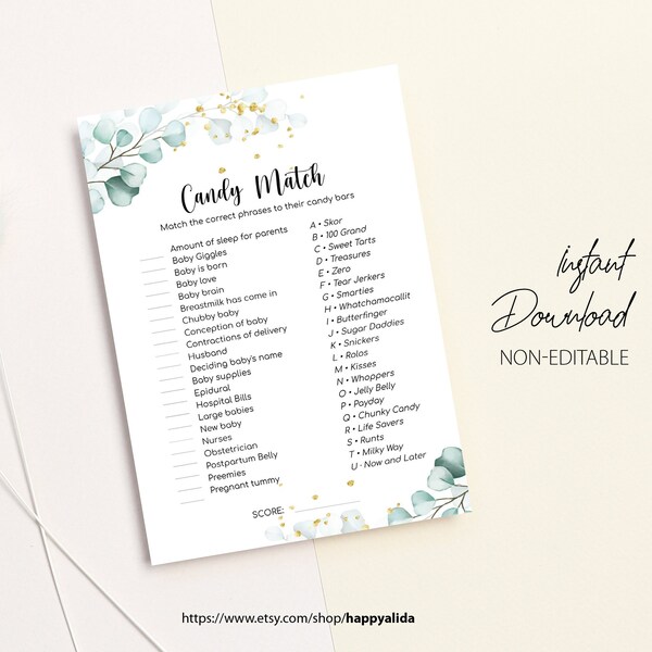 Candy Match Game With the Answer Key - Etsy
