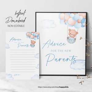 Printable Teddy Bear Hot Air Balloon Advice for the Parents-to-be Cards ...