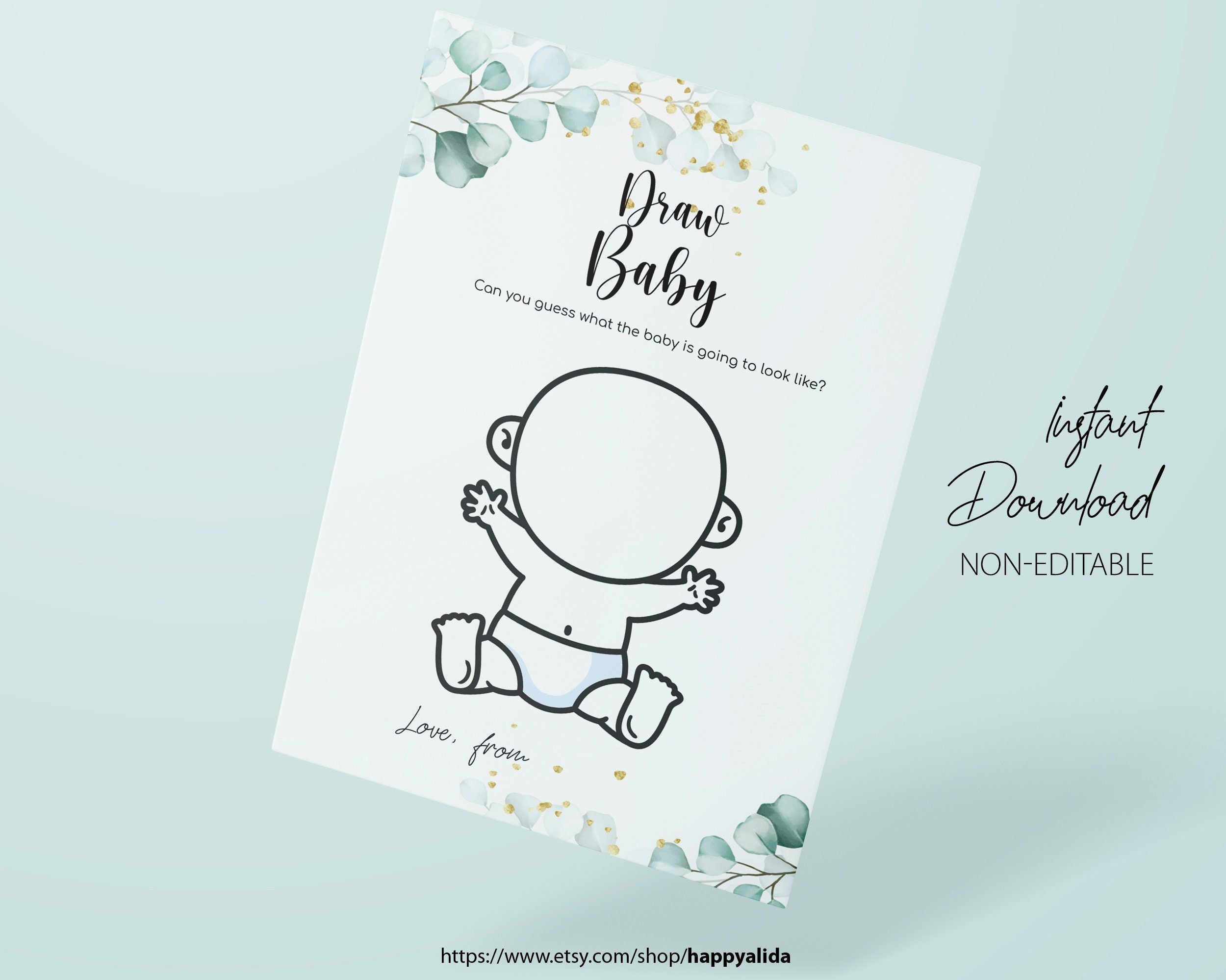 Printable Baby Shower Draw the Baby Game, Printable Baby Shower Games ...