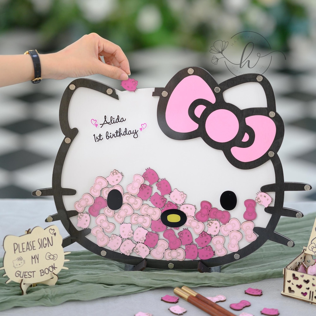 Kitty Mouse Guest Book Alternative, Custom Pink Kitty Guestbook for ...