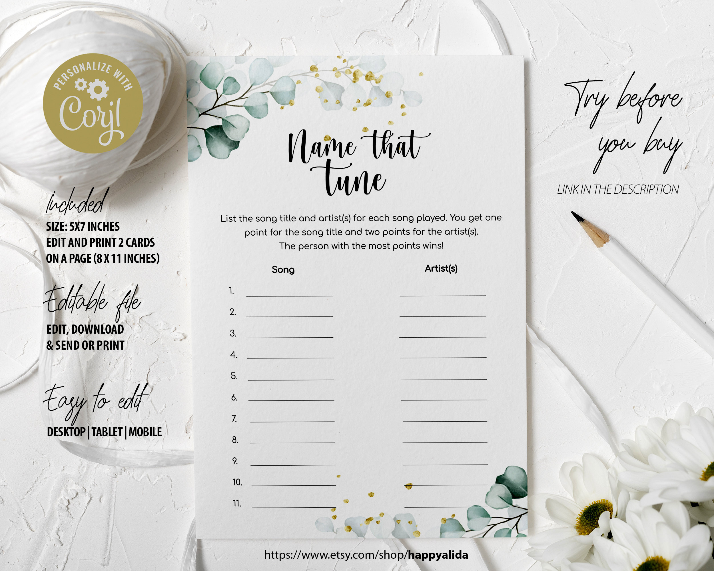 Editable Name That Baby Song Game Template Soft Eucalyptus - Etsy