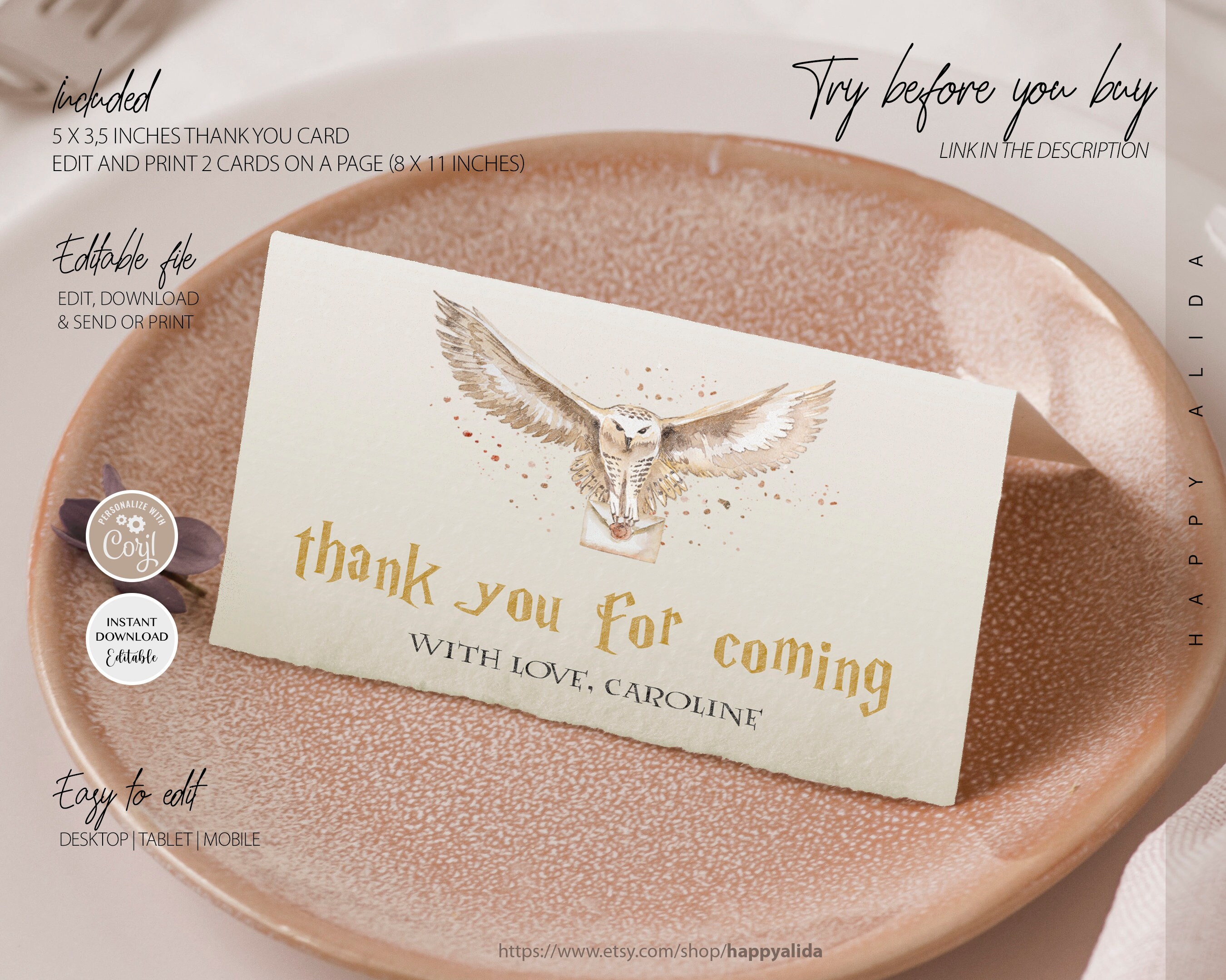 Editable Wizard Thank You Card, A Magical Bundle Thank You Card, Wizard ...