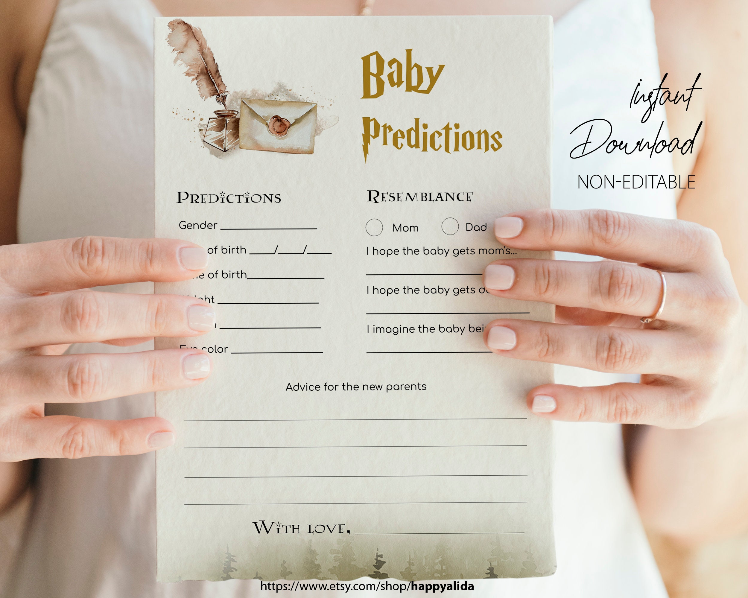 Printable Wizard Baby Predictions and Advice Card, Baby Shower Advice ...