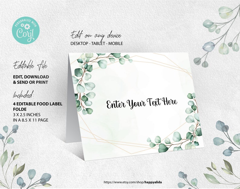 EDITABLE Food Labels for Buffet Labels Template Eucalyptus - Etsy
