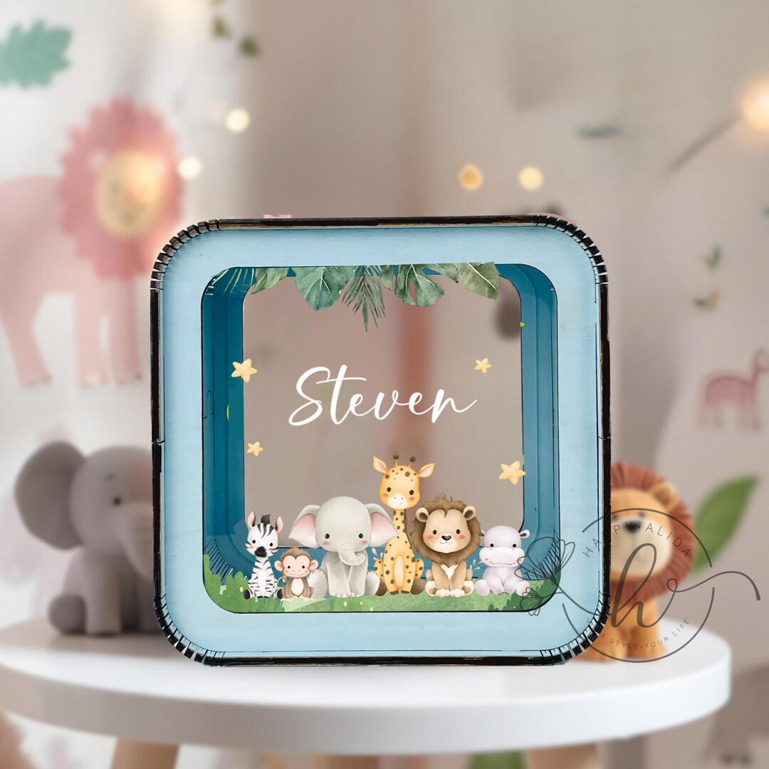 Personalized Jungle Animals Piggy Bank for Kids, Custom Name Coin Box ...