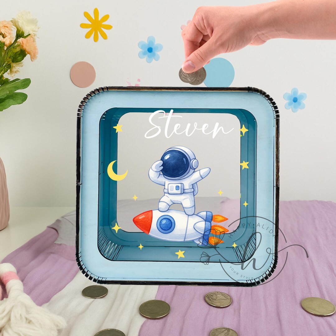 Personalized Astronaut Piggy Bank: Custom Wooden Space Rocket Nursery ...