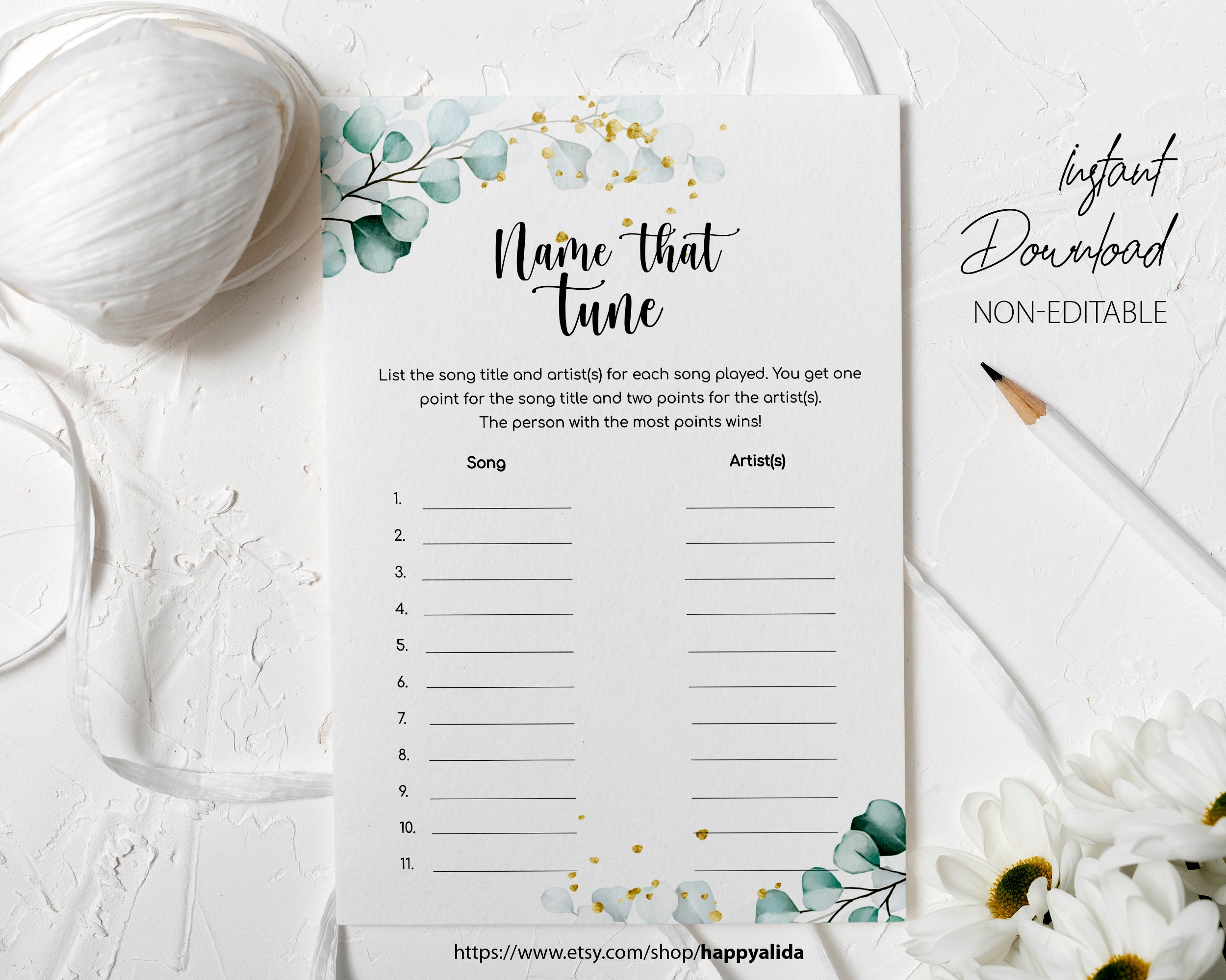 Printable Name That Tune Game, Guess the Song, Guess the Artist, Music ...