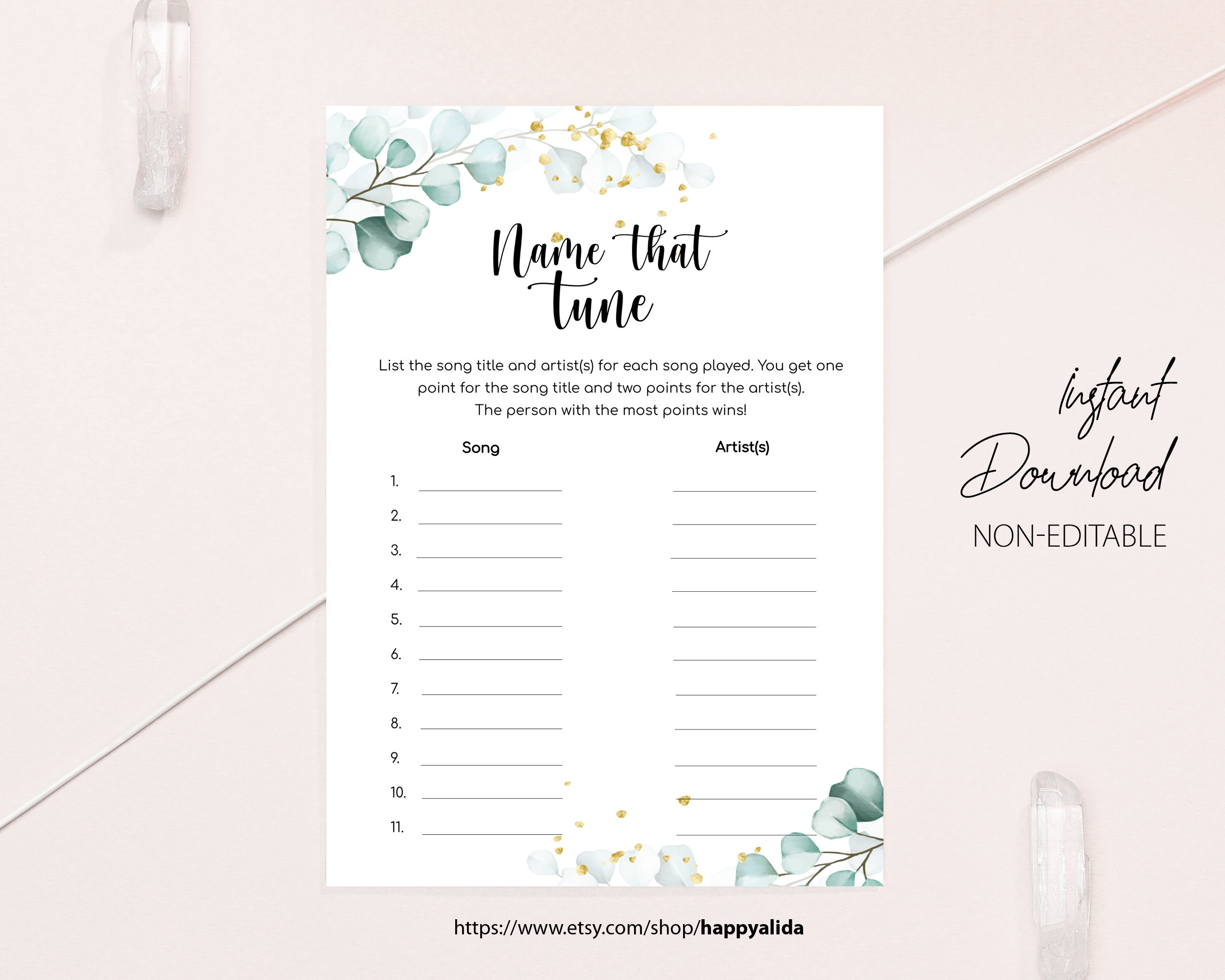 Printable Name That Tune Game, Guess the Song, Guess the Artist, Music ...