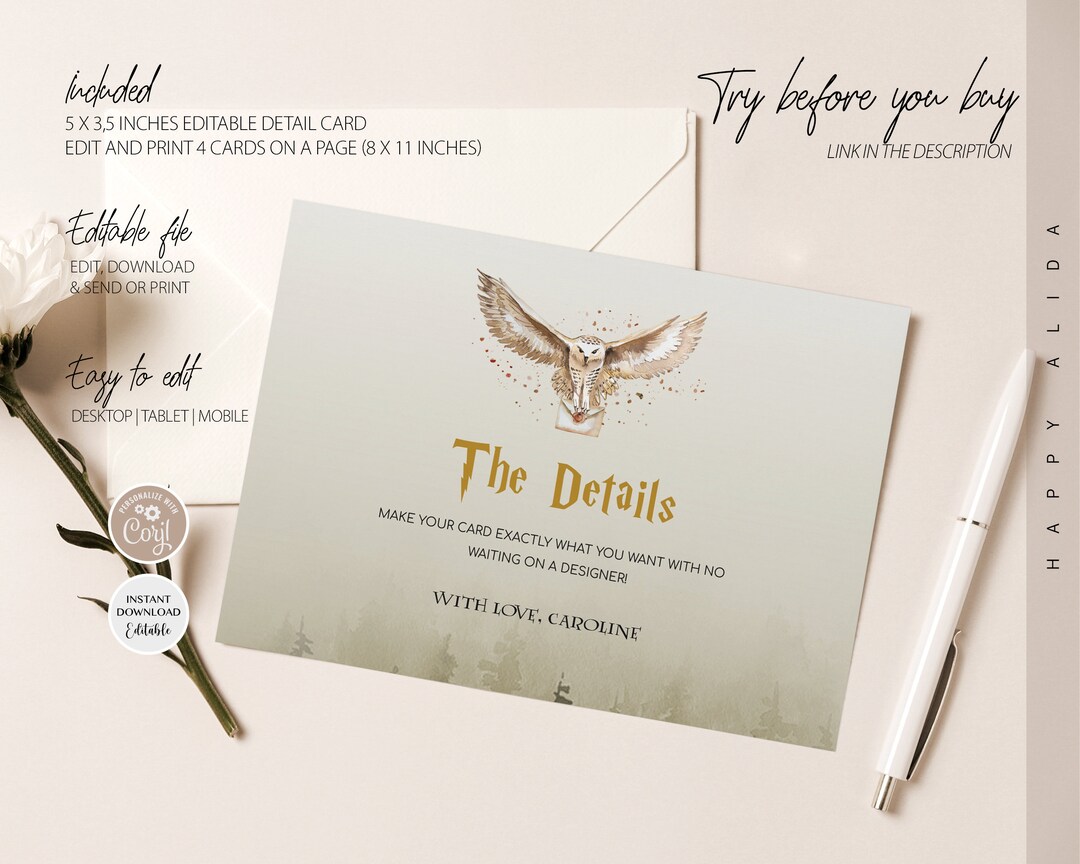 EDITABLE Wizard Custom Details Card Template, Wizard Baby Shower ...