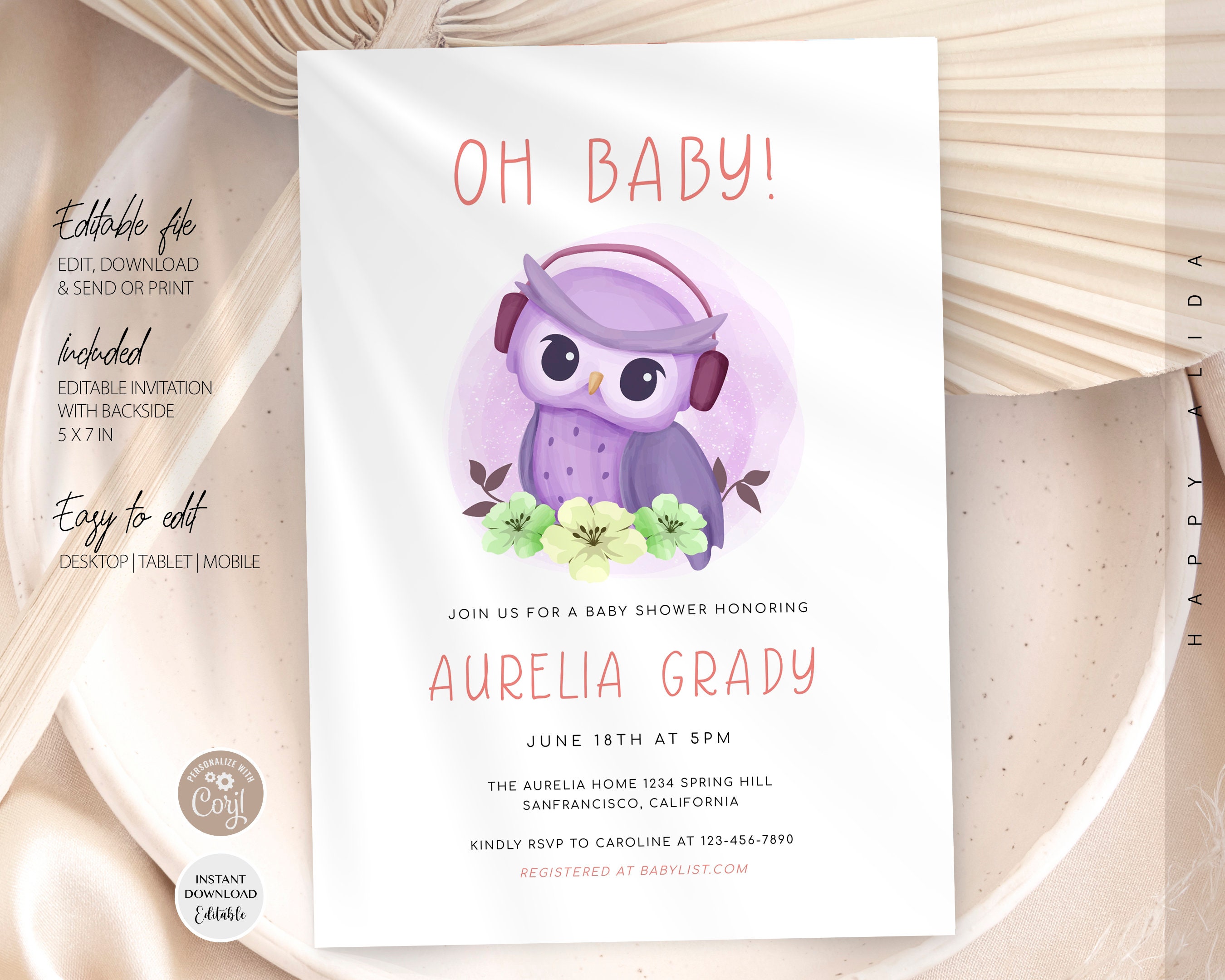 Printable Owl Baby Shower Invitations