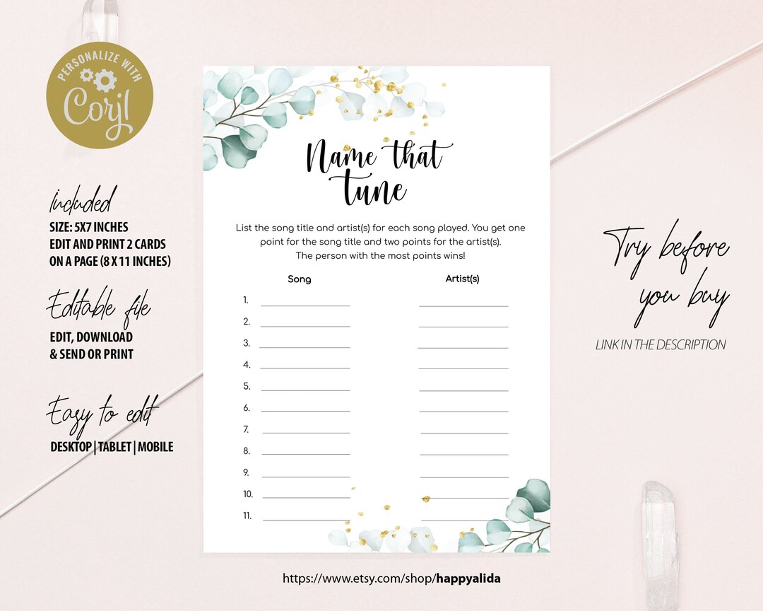 Editable Name That Baby Song Game Template Soft Eucalyptus - Etsy