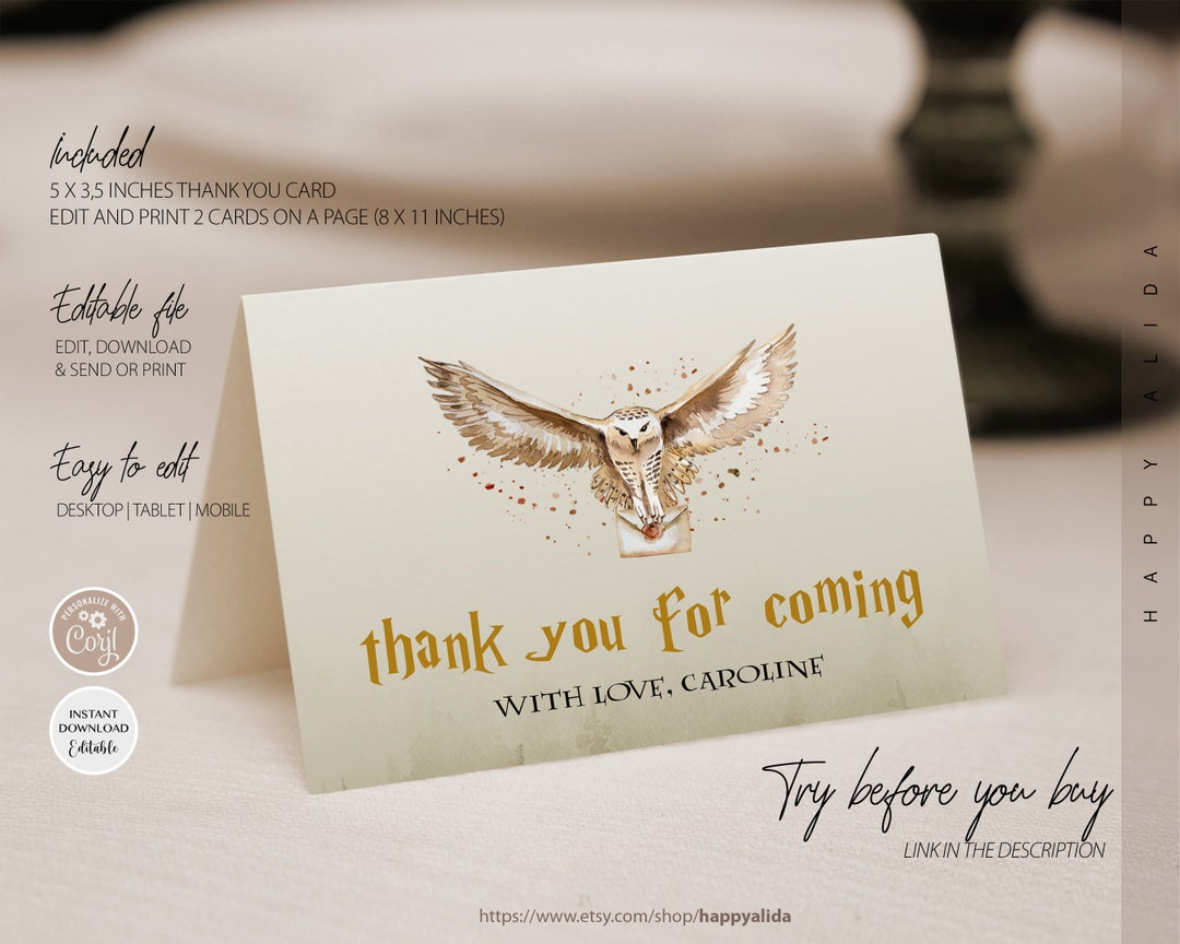 Editable Wizard Thank You Card, A Magical Bundle Thank You Card, Wizard ...