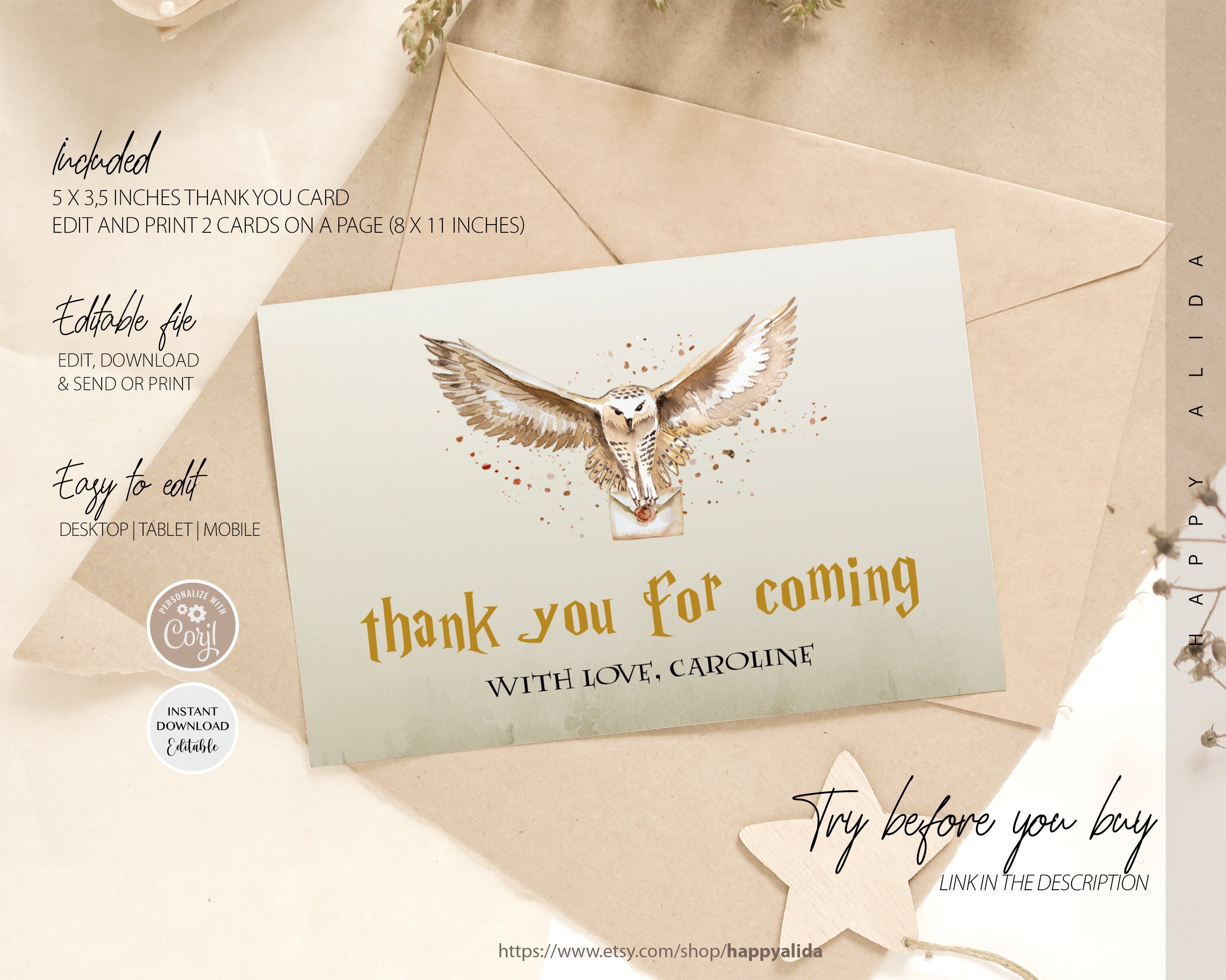 Editable Wizard Thank You Card, A Magical Bundle Thank You Card, Wizard ...