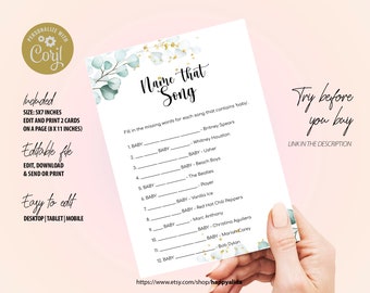 Editable Name That Baby Song Game Template Soft Eucalyptus - Etsy
