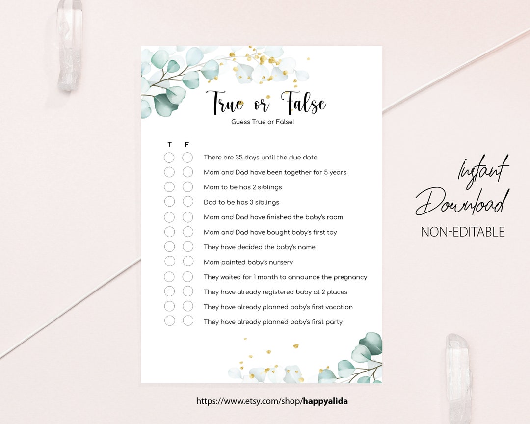 Printable True or False Baby Shower Games Oh Baby True or - Etsy