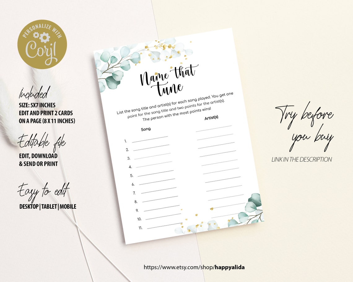 Editable Name That Baby Song Game Template Soft Eucalyptus - Etsy