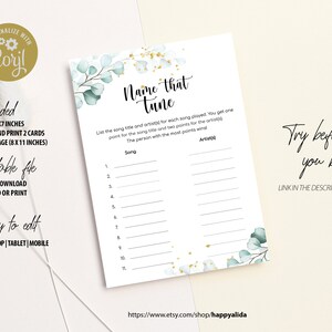 Editable Name That Baby Song Game Template Soft Eucalyptus - Etsy