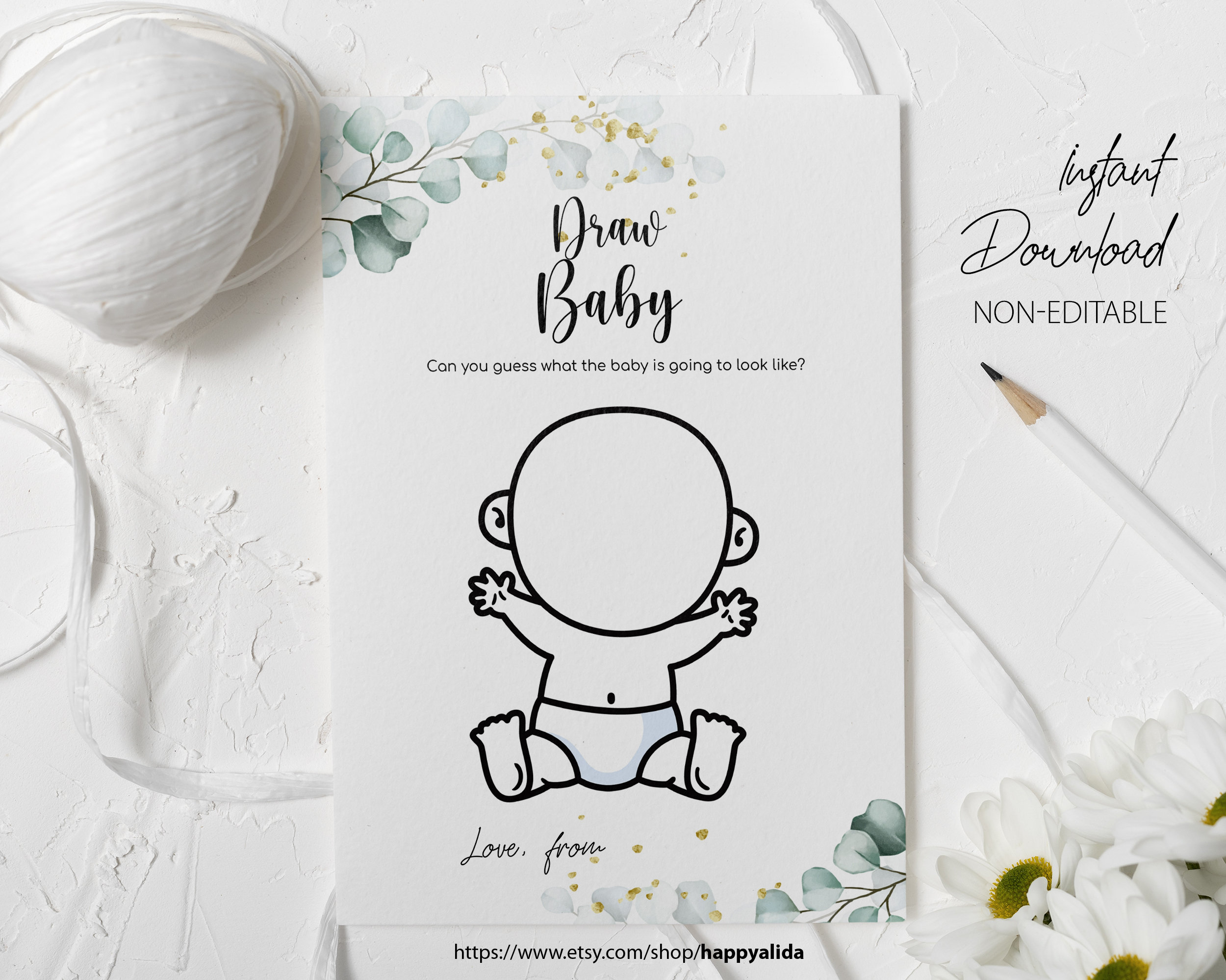 Printable Baby Shower Draw the Baby Game, Printable Baby Shower Games ...