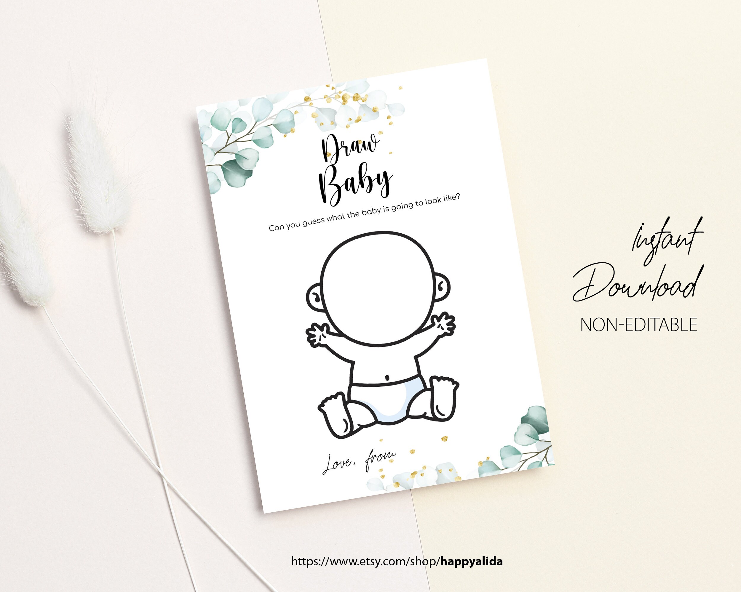 Printable Baby Shower Draw the Baby Game, Printable Baby Shower Games ...