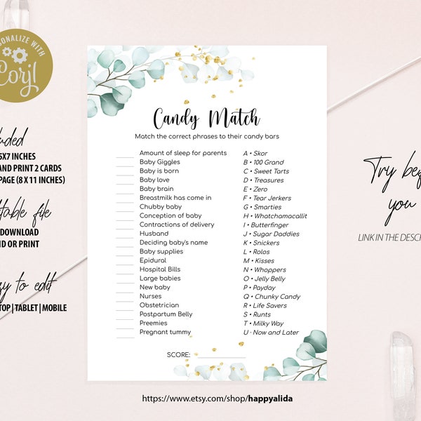 Candy Match Game With the Answer Key - Etsy