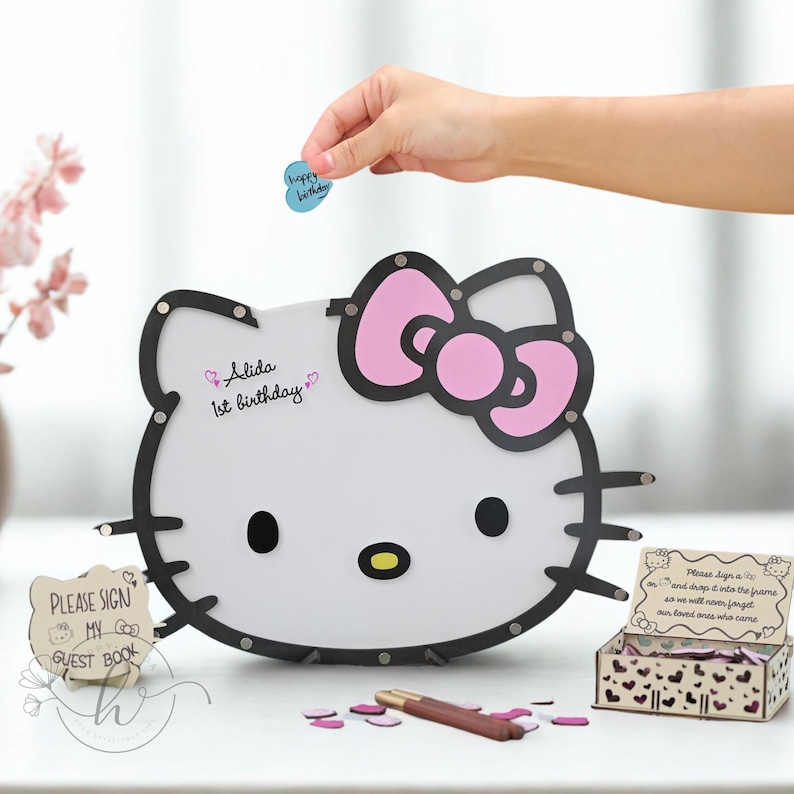 Kitty Mouse Guest Book Alternative, Custom Pink Kitty Guestbook for ...