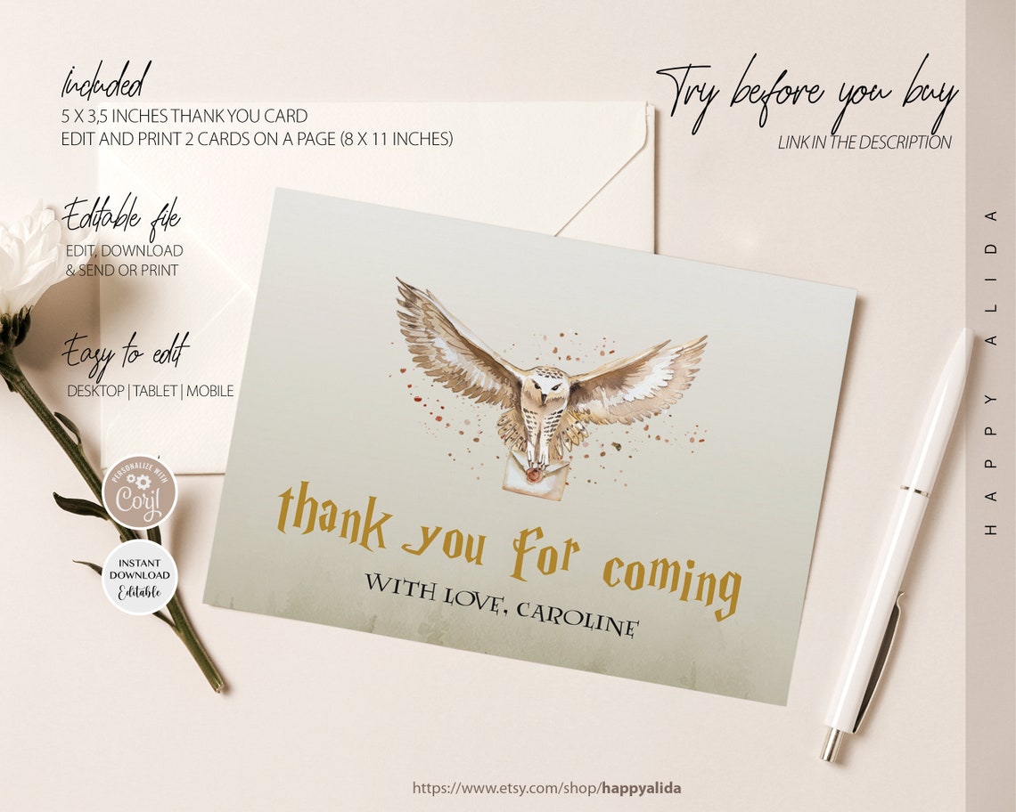 Editable Wizard Thank You Card, A Magical Bundle Thank You Card, Wizard ...