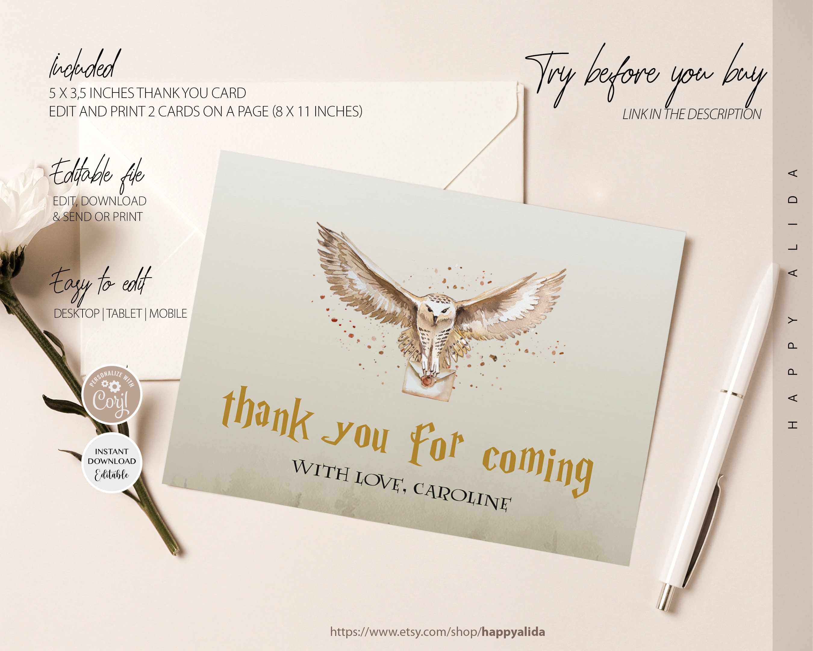 Editable Wizard Thank You Card, A Magical Bundle Thank You Card, Wizard ...