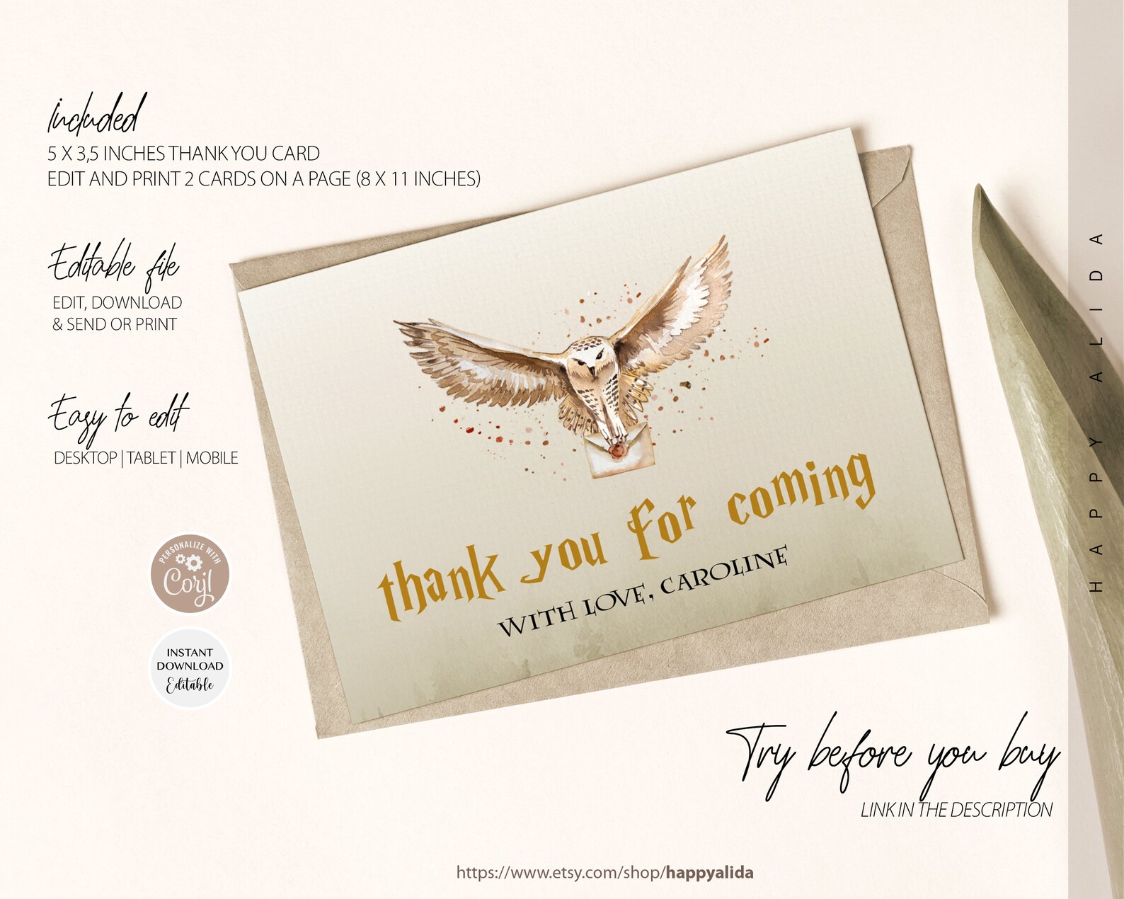 Editable Wizard Thank You Card, A Magical Bundle Thank You Card, Wizard ...