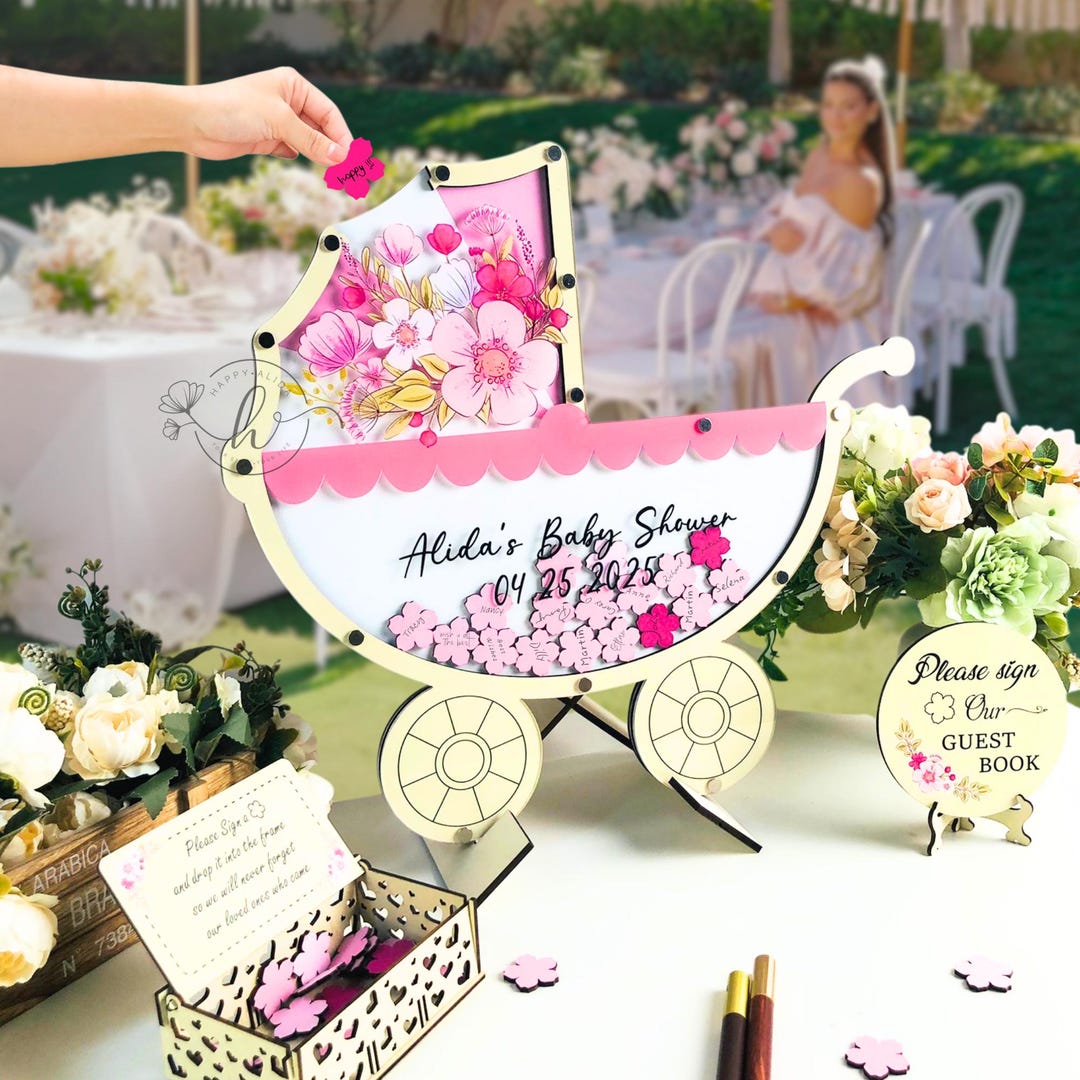 Custom Stroller Baby in Bloom Guest Book for Baby Shower, Personalized ...