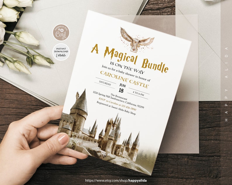 Editable Wizard Baby Shower Invitation, Magical Bundle on the Way ...