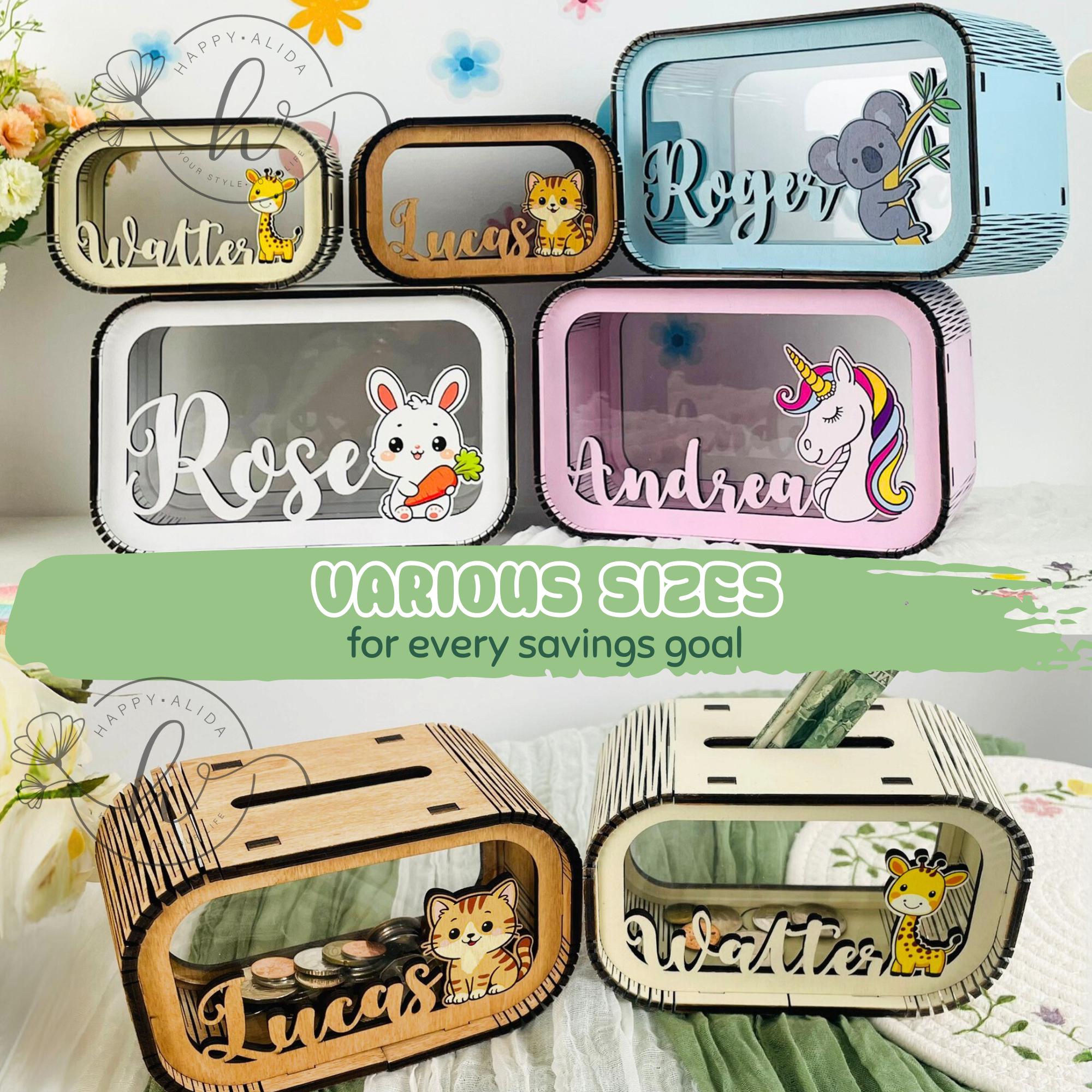 Personalized Bunny Piggy Bank, Wooden Piggy Bank, Custom Engraved Coin ...