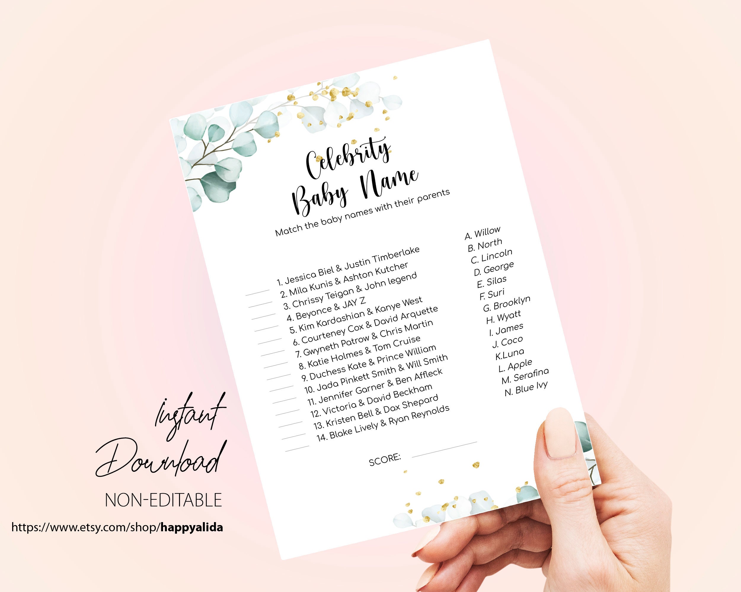 Printable Celebrity Baby Names Game Gender Neutral Baby - Etsy