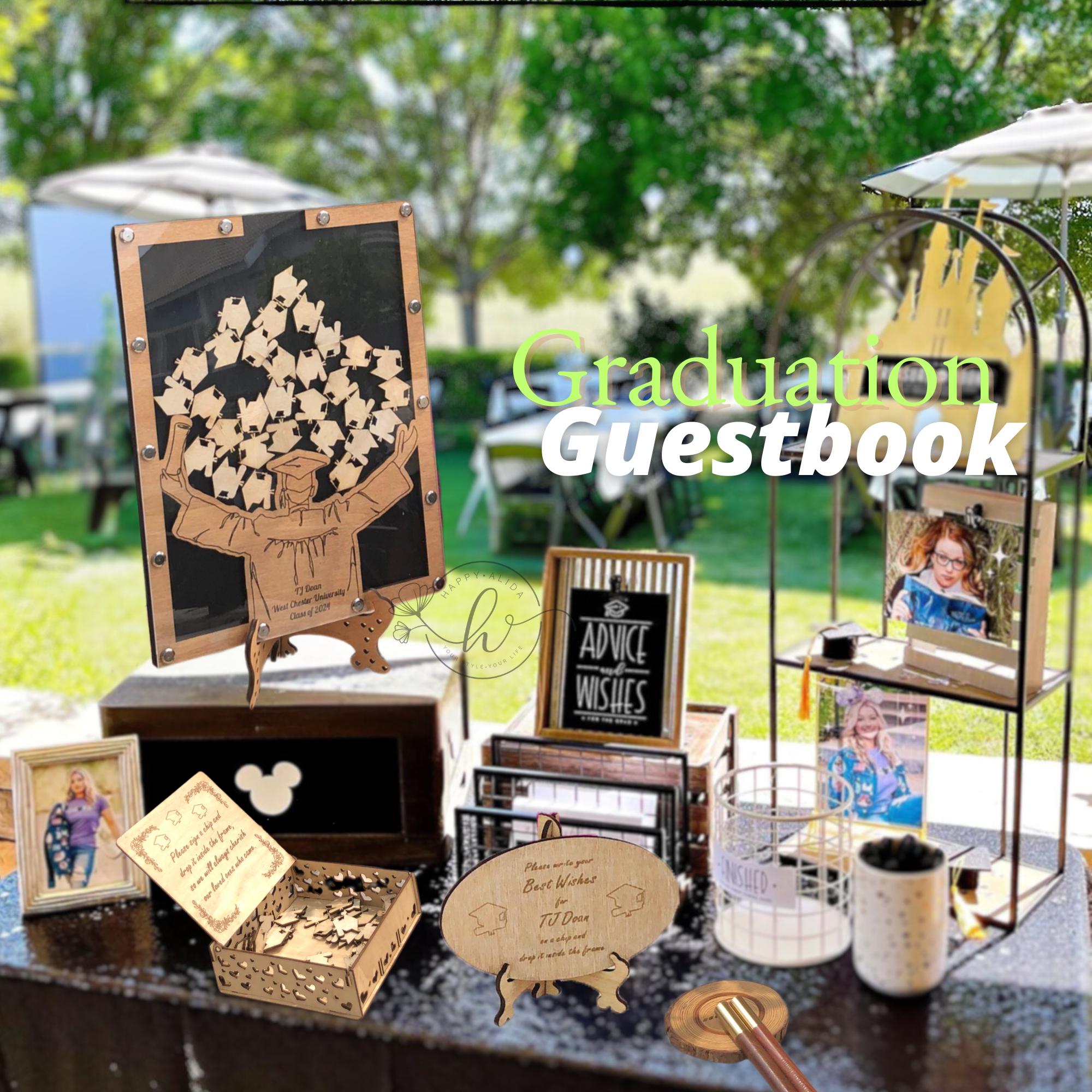 Graduation Guest Book Alternative Personalized Wooden Frame Name Drop ...