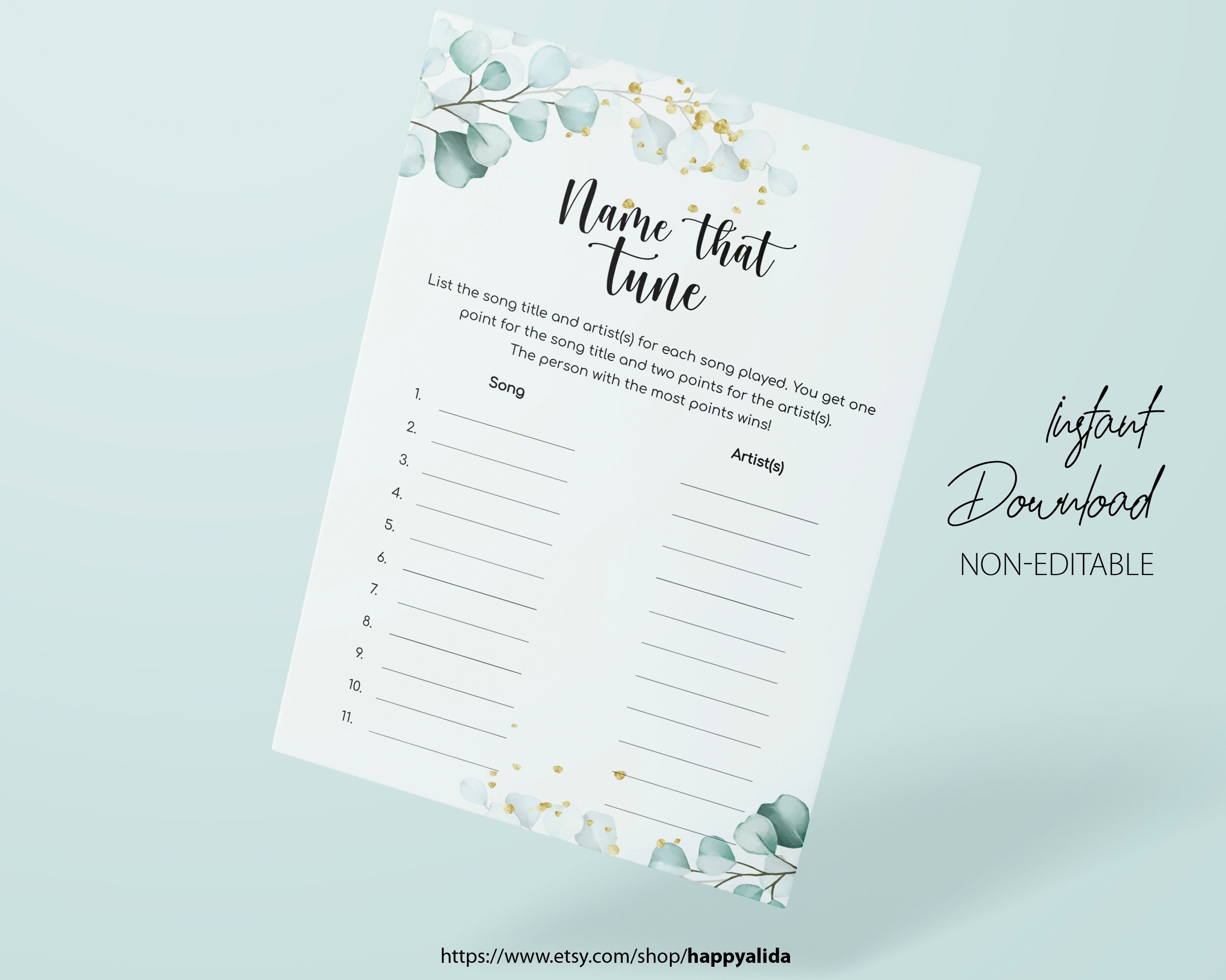 Printable Name That Tune Game, Guess the Song, Guess the Artist, Music ...