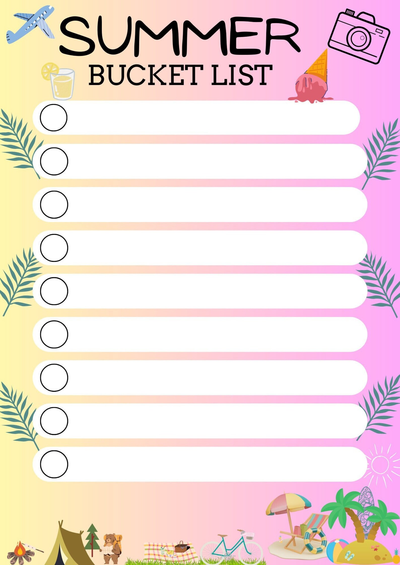 Printable Editable Summer Bucket List Summer Break Bucket - Etsy