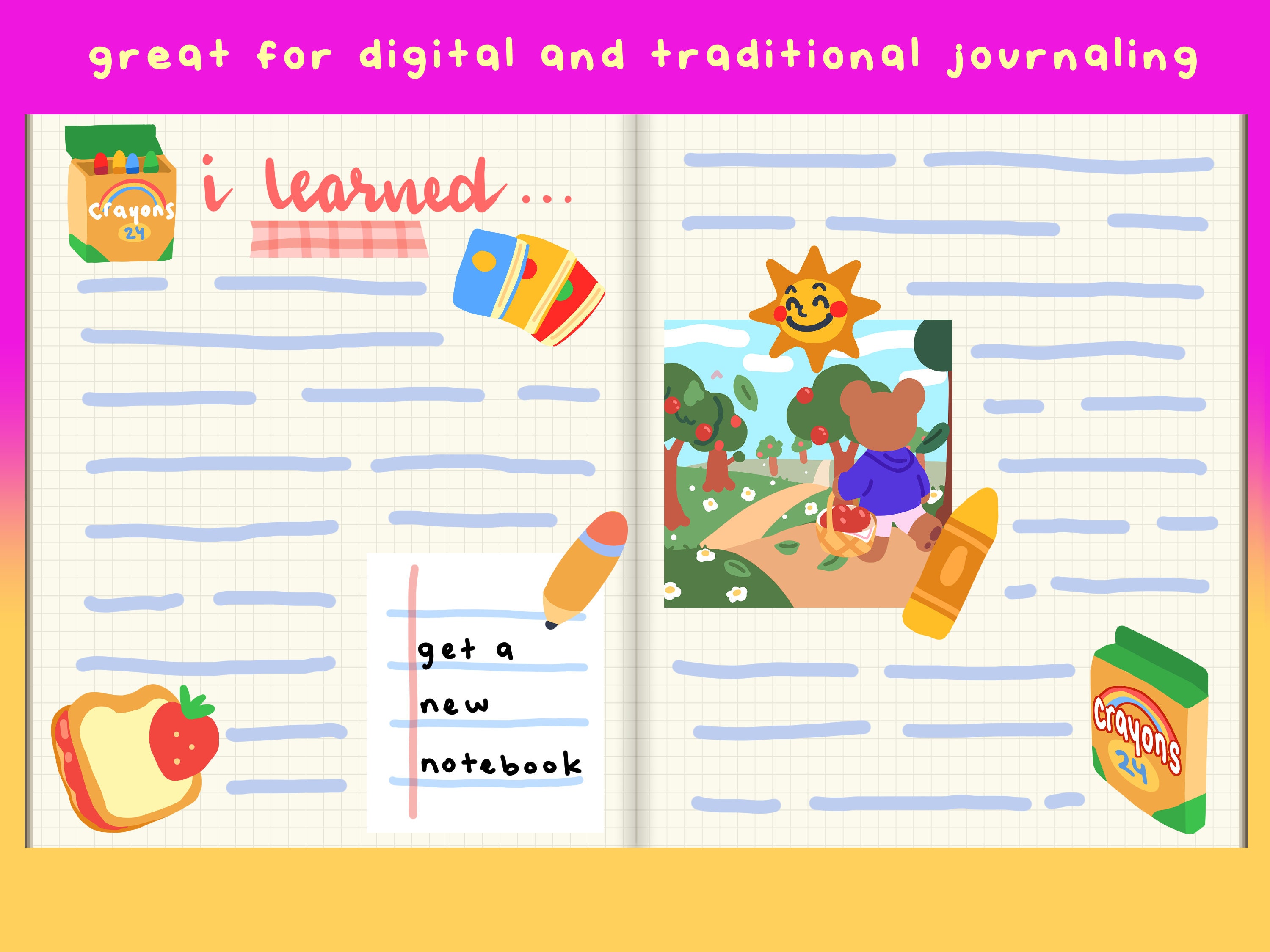 School Day | Printable Kidcore Digital Sticker Pack | Digital ...
