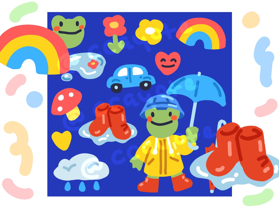 Rainy Day Frog | Printable Froggy Digital Sticker Pack | Digital ...