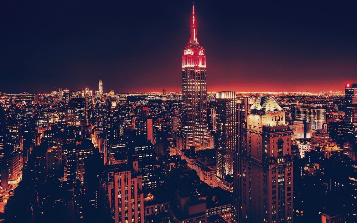 Empire State Building New York Skyline at Night Poster A5, A4, A3, A2 ...