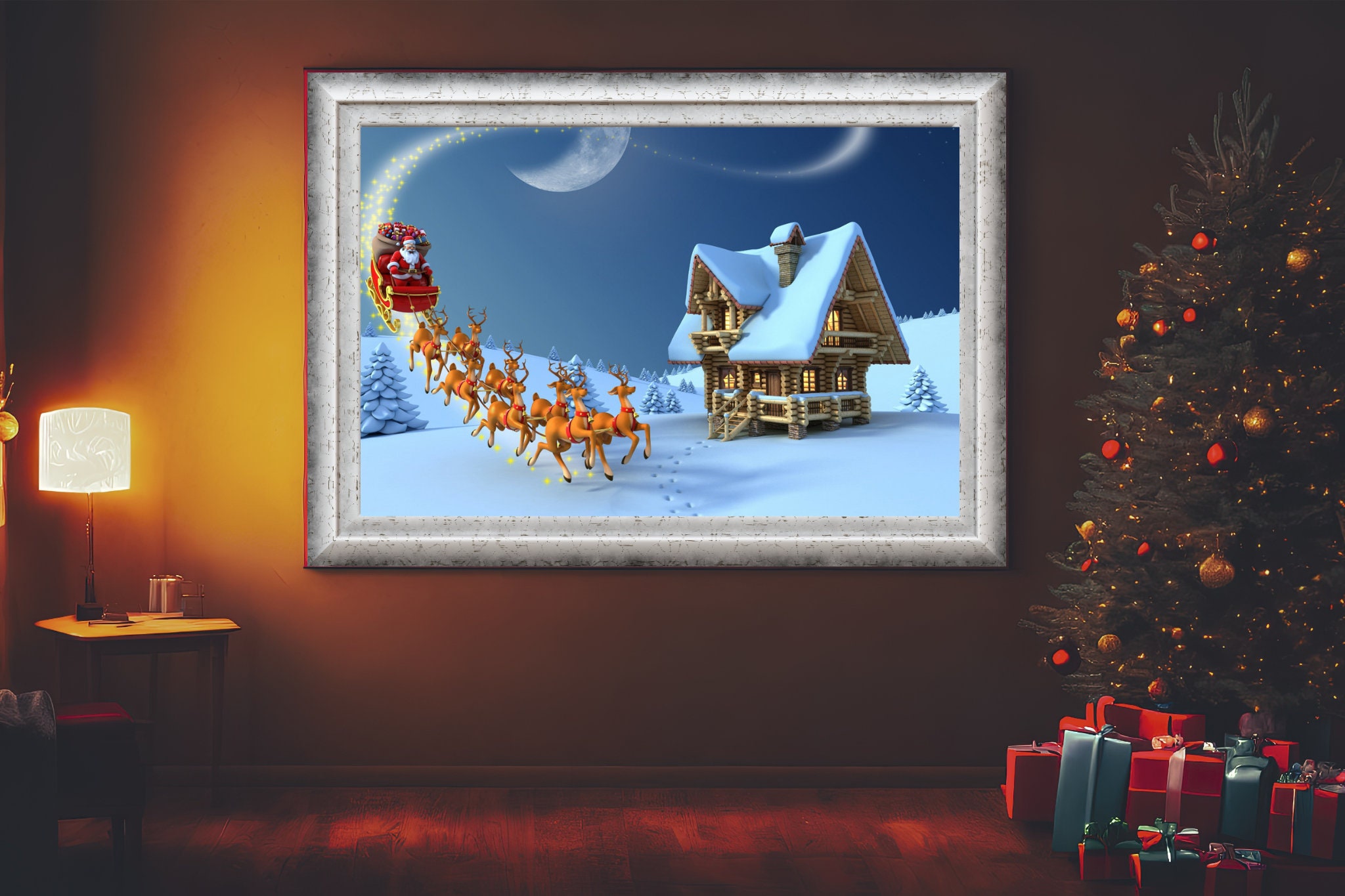 Christmas Santa Claus, Snow & Reindeers Poster A5, A4, A3, A2, A1, A0 ...