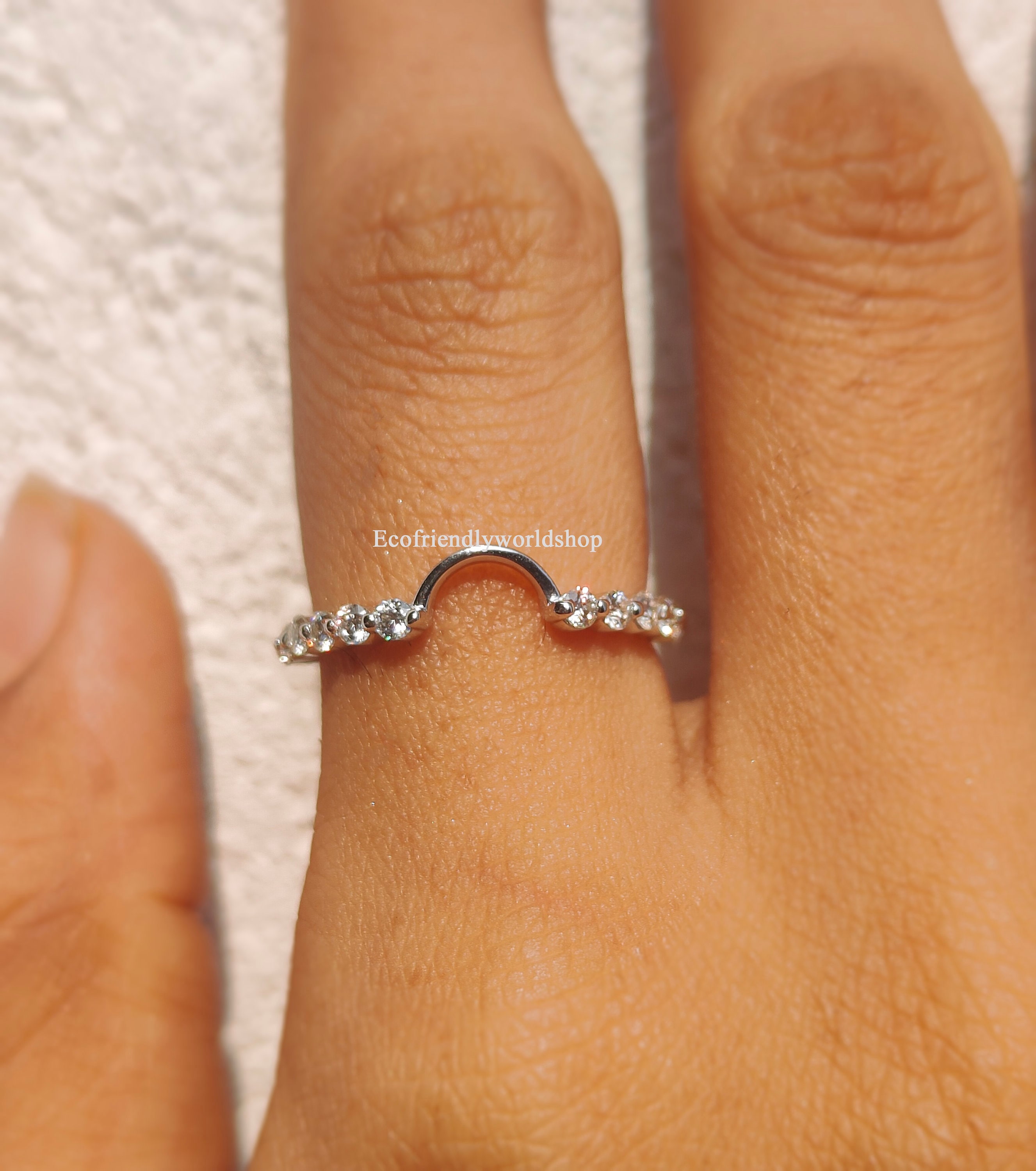 Notched Floating Bubble Wedding Band Curved Moissanite Band Women ...