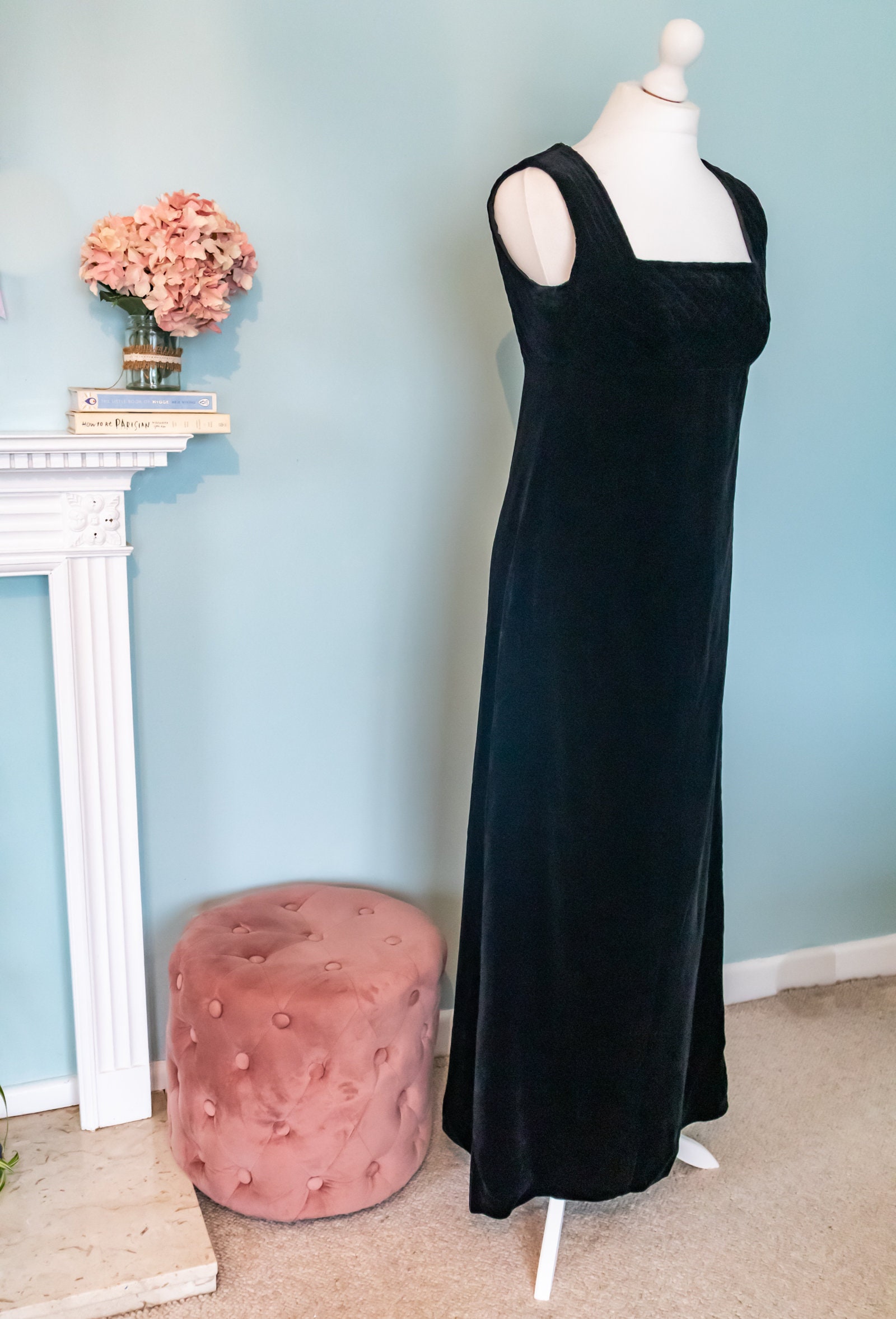 Vintage Velvet Quilted 'kati' Black Empire Line 1960s Maxi Dress Laura ...