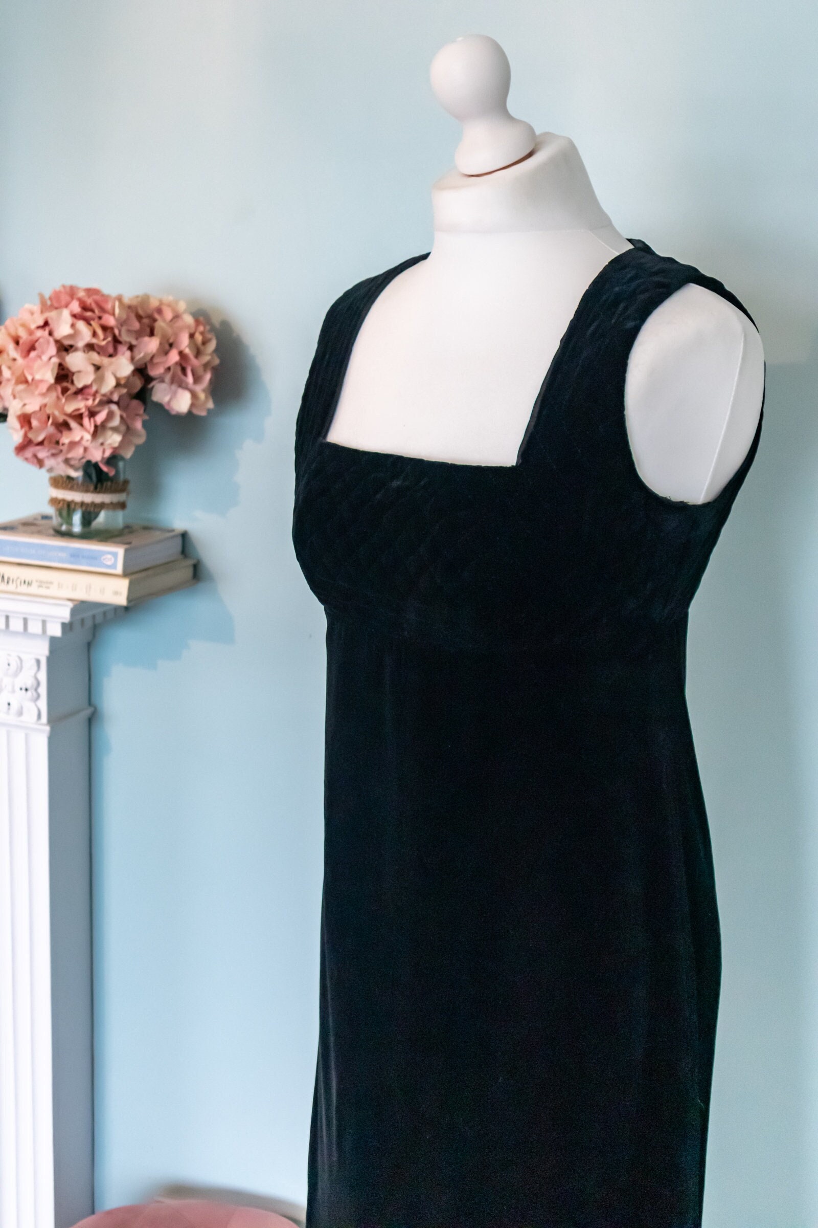 Vintage Velvet Quilted 'kati' Black Empire Line 1960s Maxi Dress Laura ...